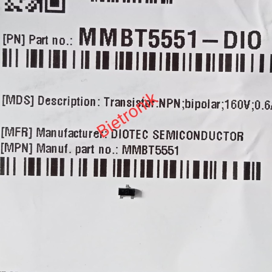 Jual Transistor 2N5551 MMBT5551 G1 SOD-23 NPN Original DIOTEC ...