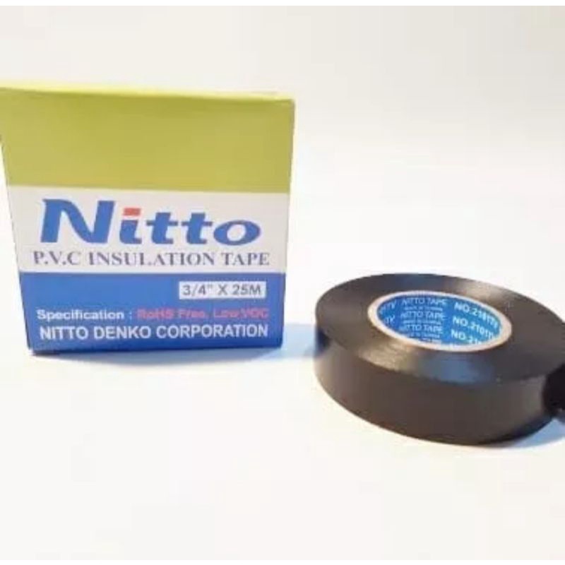 Jual ISOLASI LISTRIK NITTO/ISOLASI KABEL PVC 3/4x25MM HITAM | Shopee ...
