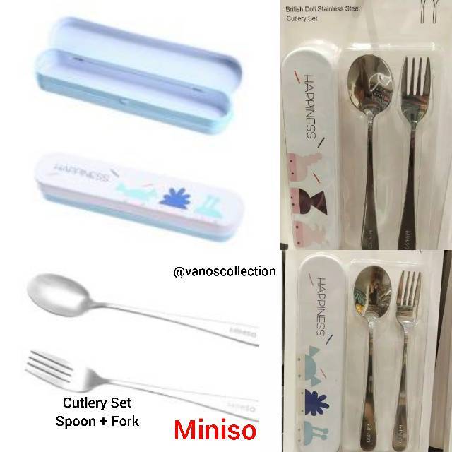 Jual Miniso British Doll Stainless Steel Cutlery Set Sendok Garpu Box ...
