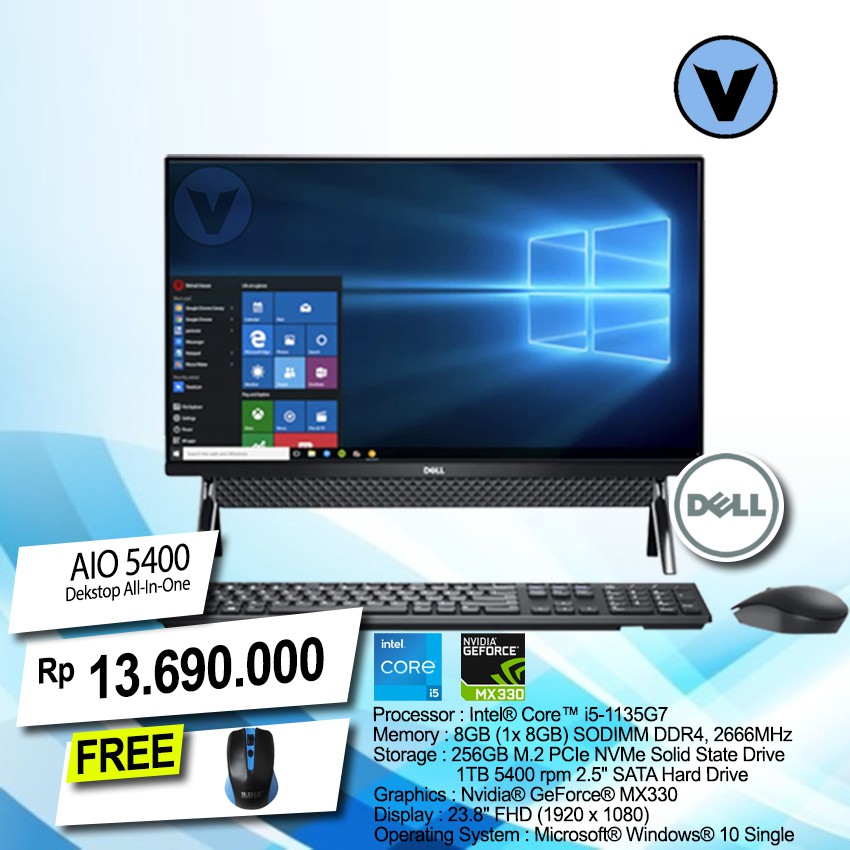 Jual Dell Inspiron AIO 5400 Intel Core i5-1135G7 8GB 256+1TB SATA NVIDIA W10HOME 1 Tahun ...