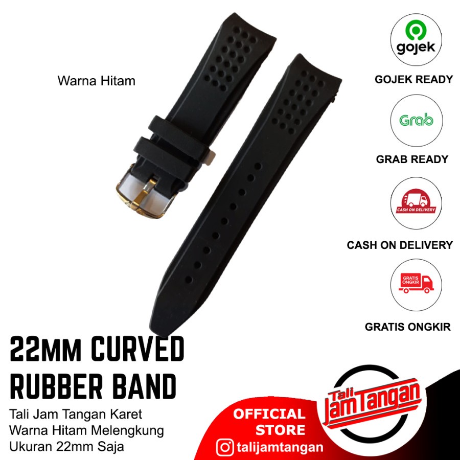 Jual Tali Jam Tangan Karet Melengkung Curved Rubber Strap Ukuran 22mm ...