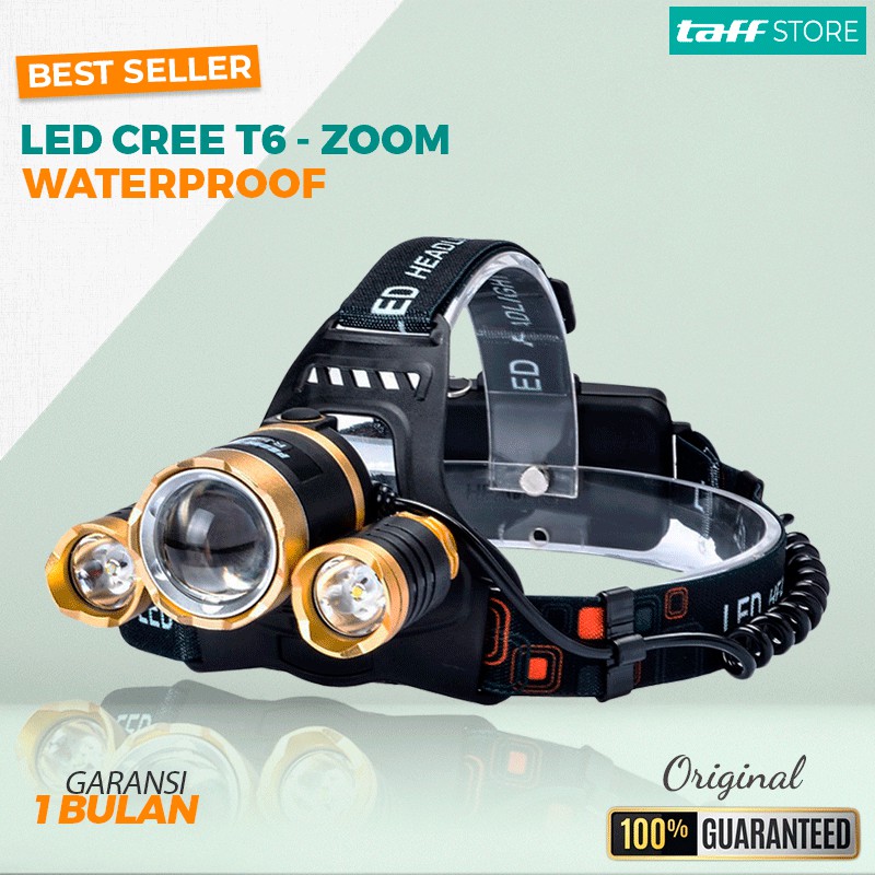Jual Senter Kepala Cas Super Terang Zoom 15000 10000 Lumens LED Cree T6 Anti Air Lampu Outdoor ...