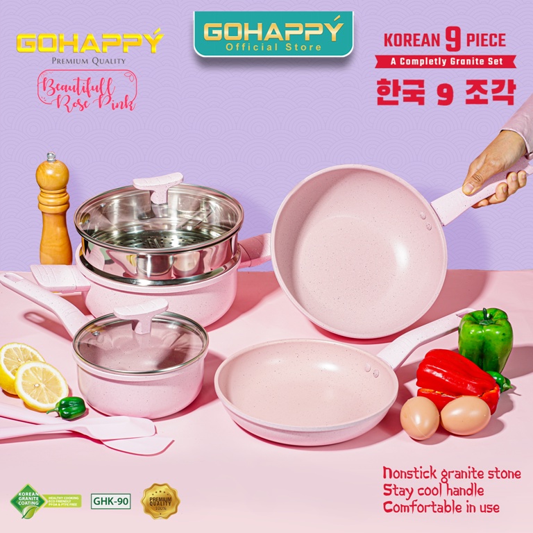 Jual PANCI SET KOREA GOHAPPY ISI 9 PCS / Cookware set 9pc Marble ...