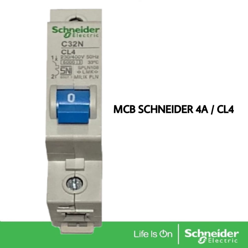 Jual MCB SCHNEIDER 4AMPERE 4A CL4 C32N BIRU SPLN PLN BENSER 900W 900WATT PEMUTUS ARUS KWH ...