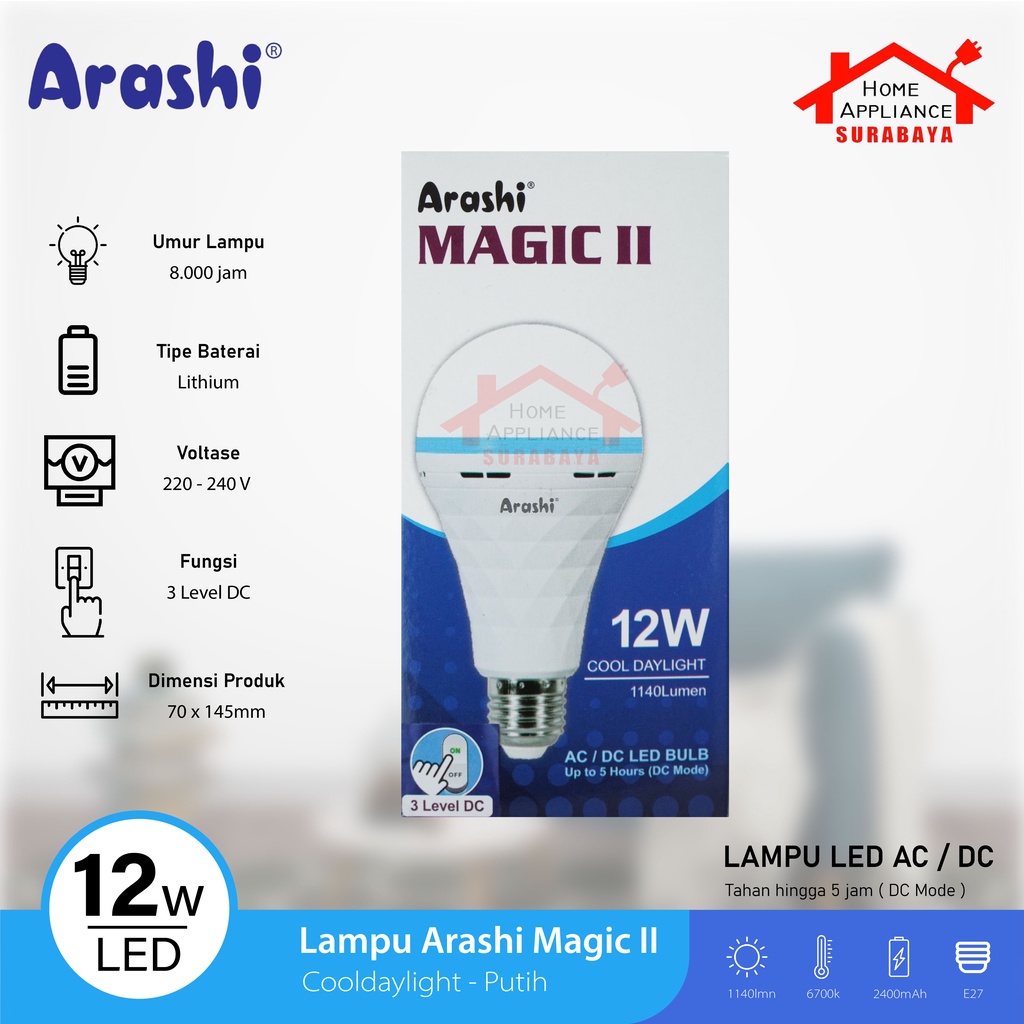 Jual Lampu Bohlam Emergency LED Lamp Arashi Magic II 9W 12W 18W - 9 12 18 Watt / ARASHI NEW ...