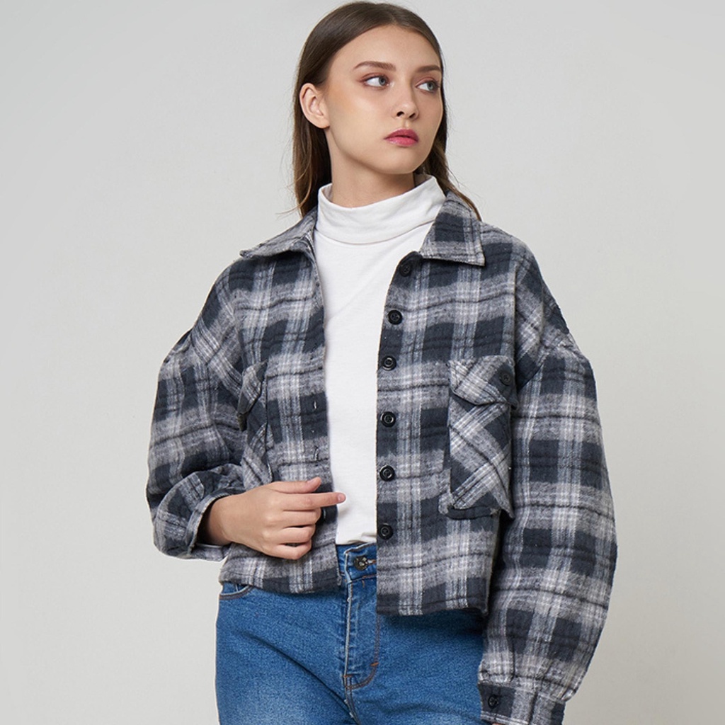 Jual Monellina 601202 Kemeja Flanel Crop Outer Wanita Lengan Panjang ...