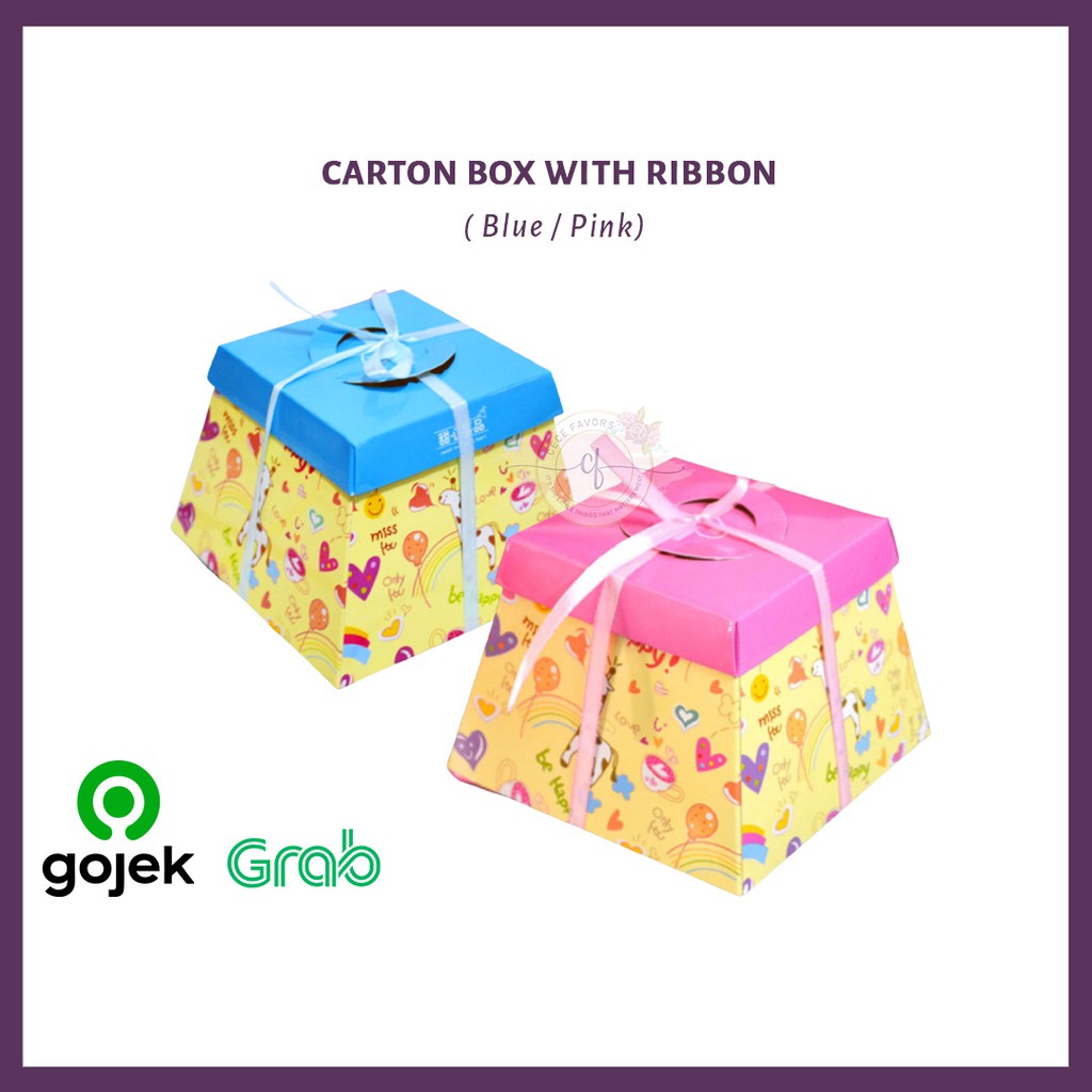 Jual Snack Box Ulang Tahun Pink Carton Box With Ribbon (10 Pcs ...