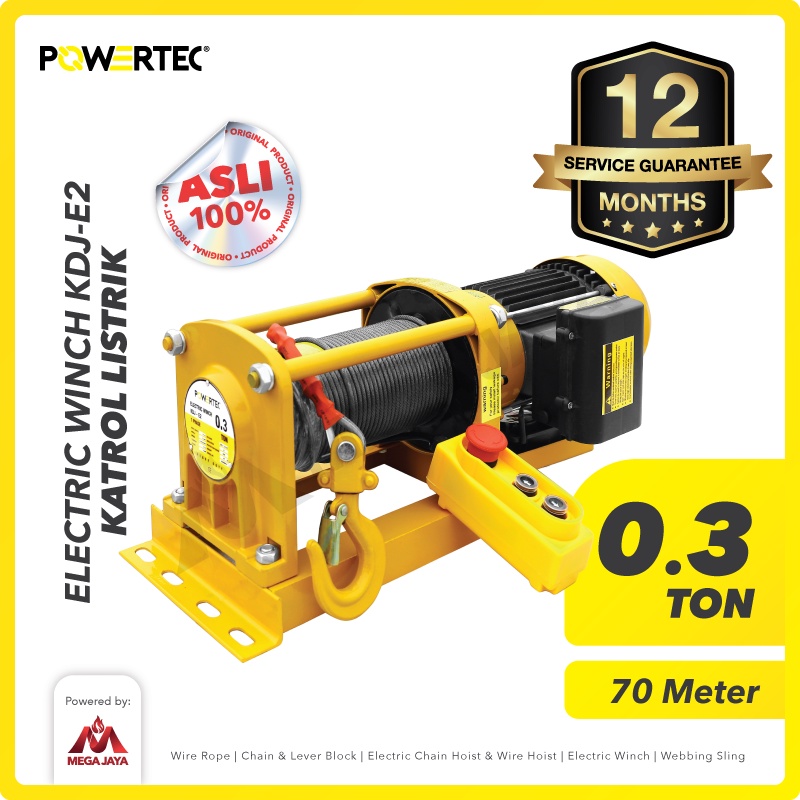 Jual POWERTEC Electric Winch Hoist 300 Kg x 70 Meter 1 Phase KDJ-E2 ...