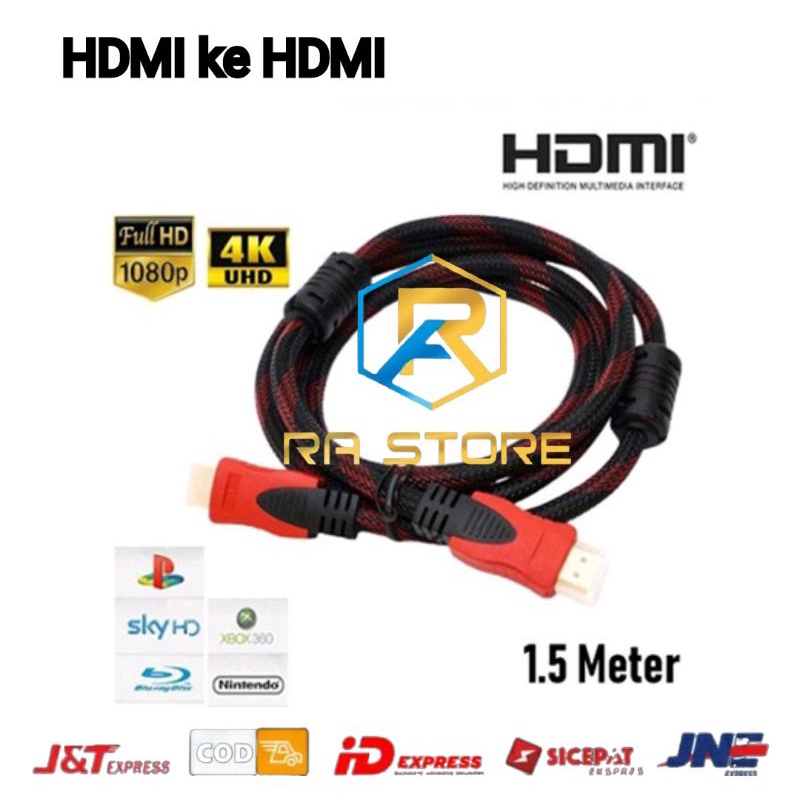 Jual Kabel HDMI 1.5M Serat Jaring Cable 1.5 Meter High Quality HDMI To HDMI Penghubung Laptop Ke ...
