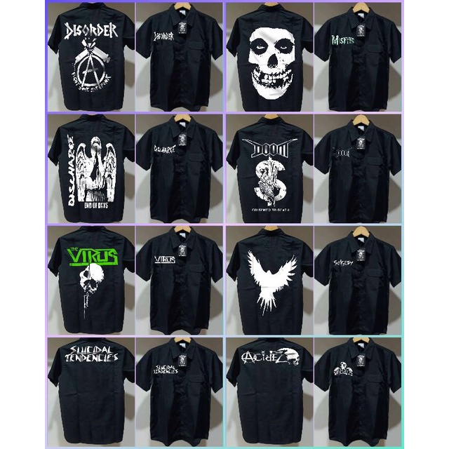 Jual Kemeja Pendek Band Punk Kemeja Pria Kemeja Pendek Hitam Kemeja