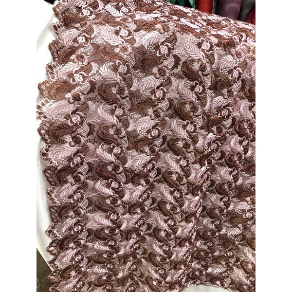 Jual Kain tulle sulam full motif bunga-daun, lebar kain 1,1meter. Cocok ...