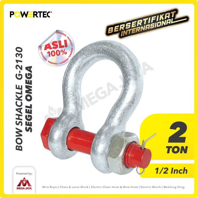 Jual POWERTEC Bow Shackle Omega G2130 2 Ton - 1/2" Segel Bolt Type ...