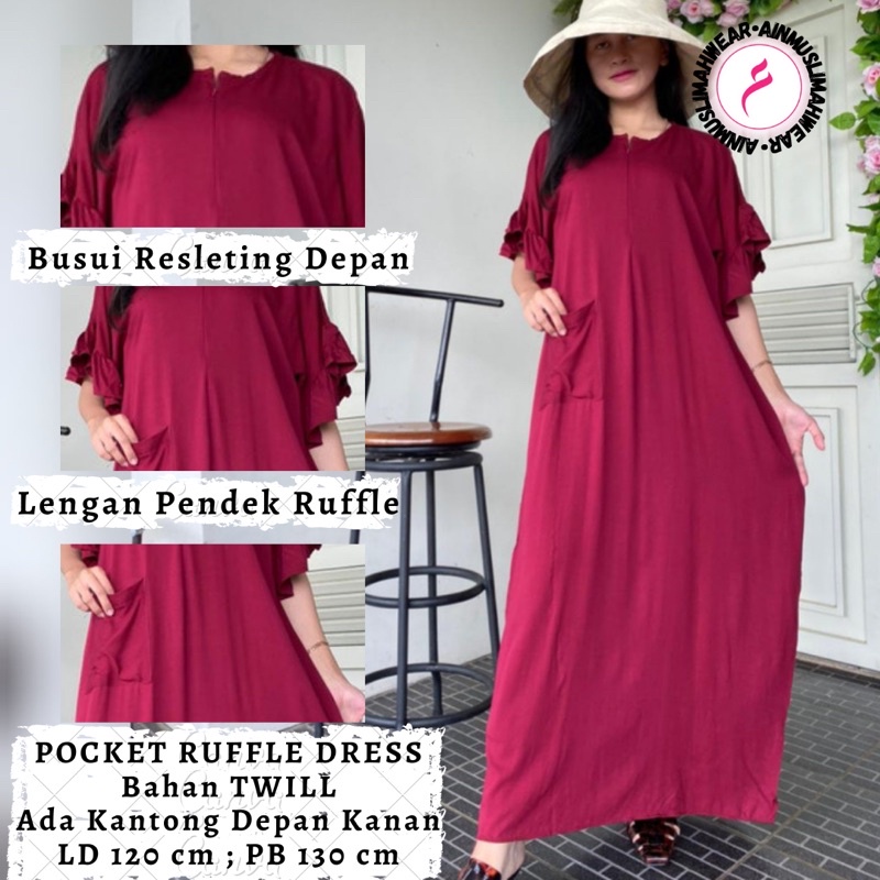 Jual DASTER HAMIL DRESS BUSUI JUMBO RAYON TWILL ( POCKET RUFFLE ...