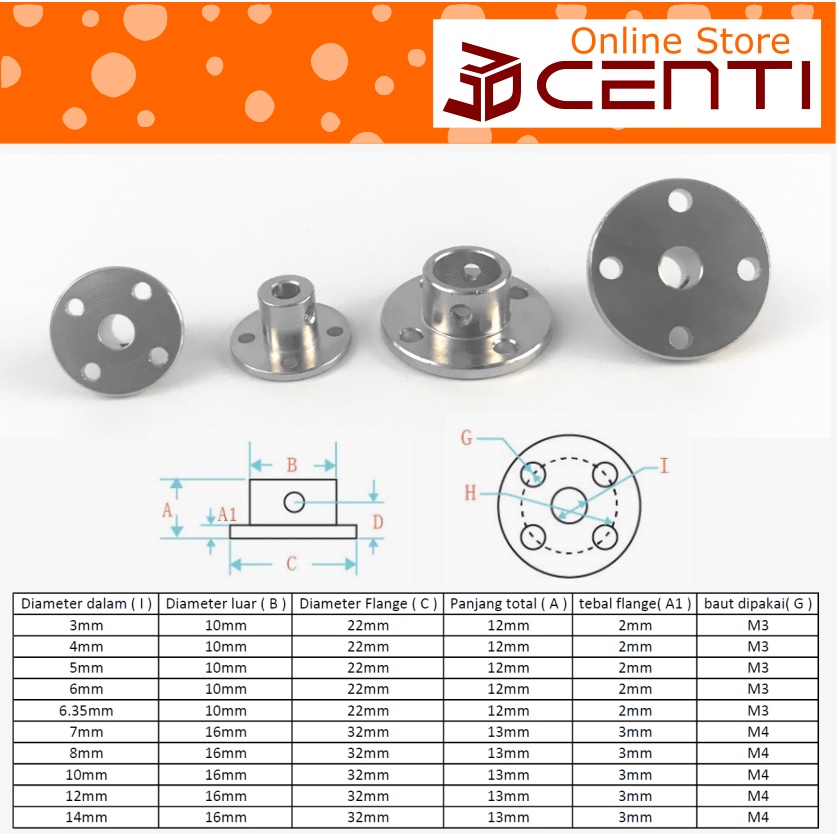 Jual Coupling Flange Kopling Sambungan Shaft as kopel 3mm 4mm 5mm 6mm 6 ...