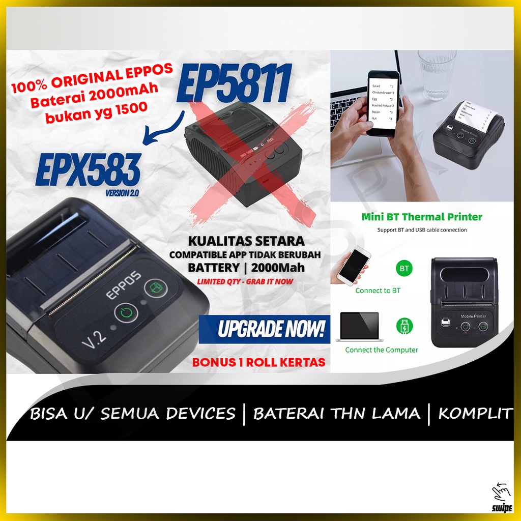 Jual Printer Bluetooth EPPOS EPX583 V2 ORIGINAL Print Kertas Scanner Receipt Struk Mencetak ...