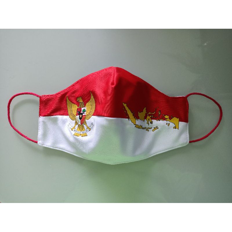 Jual Isi 5 Masker DEWASA, MERAH PUTIH, Logo Garuda & Peta NKRI, 3 Lapis ...