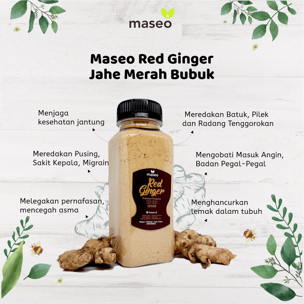 Jual Maseo RED GINGER Jahe Merah Bubuk Herbal 120gr / Maag, Flu, Batuk ...