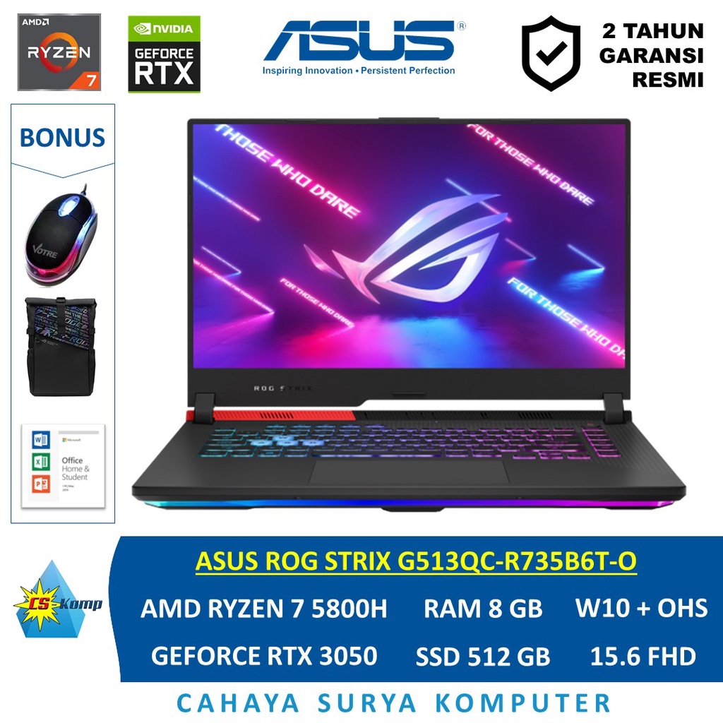 Jual ASUS ROG STRIX G513QC-R735B6T-O | AMD Ryzen™ 7 5800H | GeForce ...