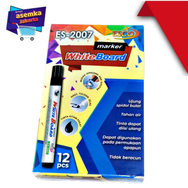 Jual Spidol Besar spidol papan tulis Whiteboard marker Esco 12pcs ...