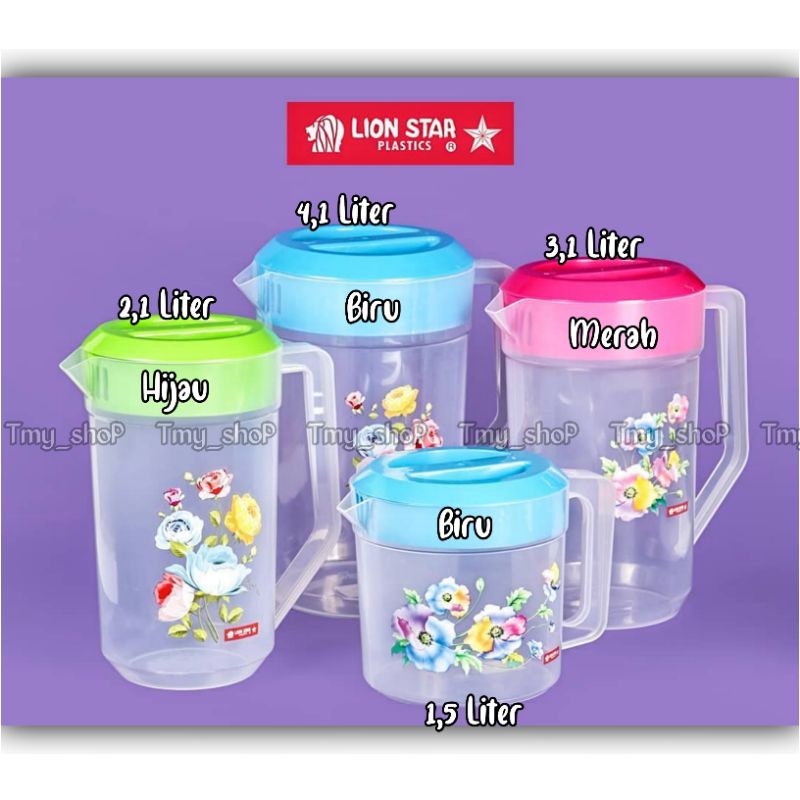 Jual TEKO BIASA LION STAR 2,1 L 1,5 liter 4,1L lionstar plastik water jug ceret warna hijau biru ...