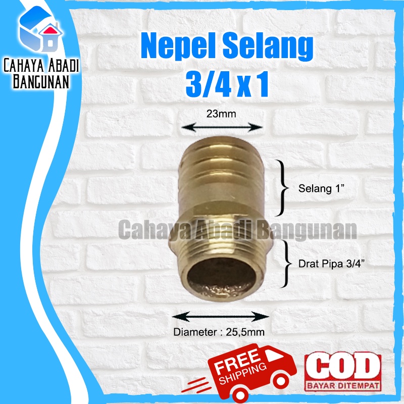 Jual Nepel Selang 3/4 x 1 Inch Drat Luar Kuningan Sambungan Hose ...