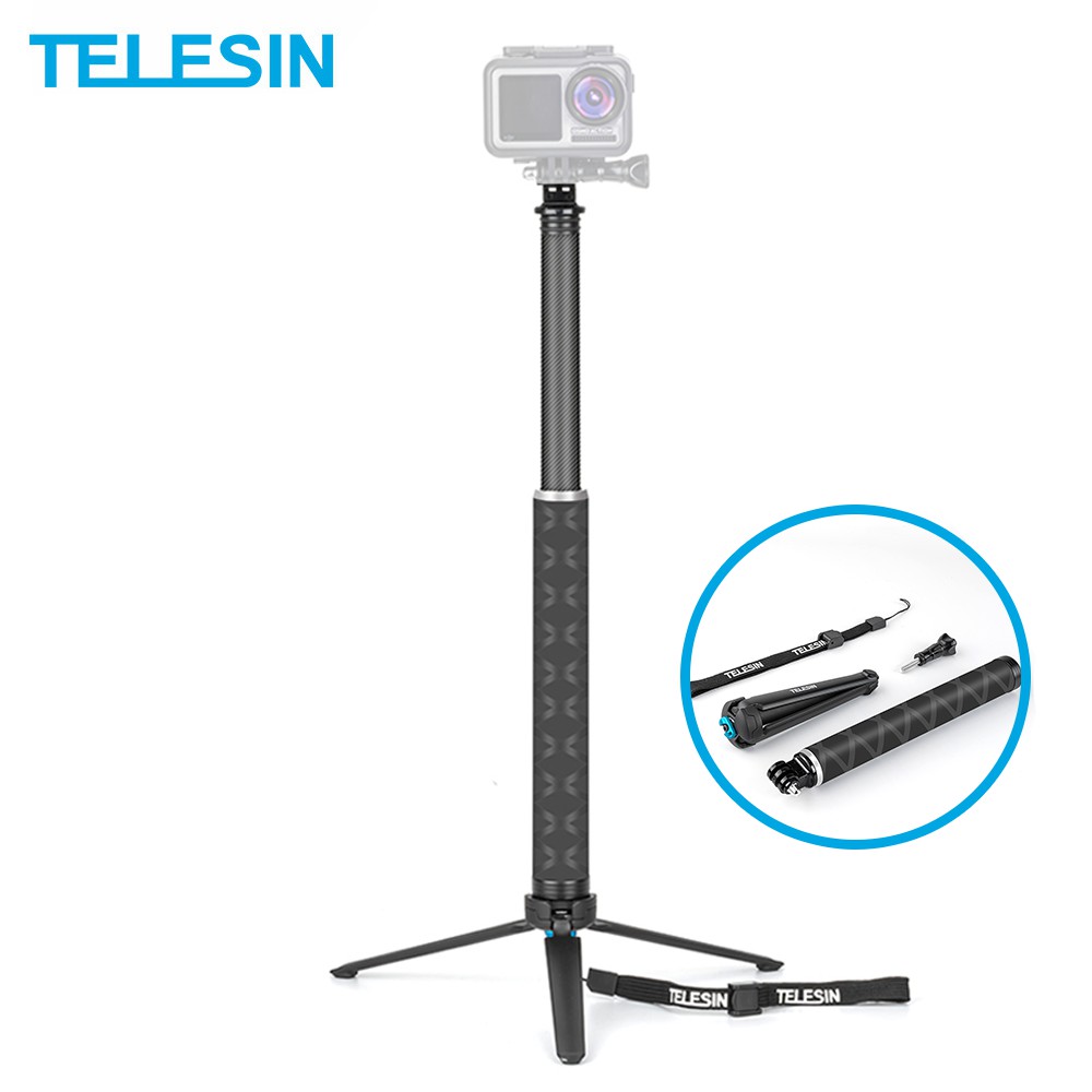 Jual TELESIN Carbon Fiber Selfie Stick 90CM with Tripod for Action ...