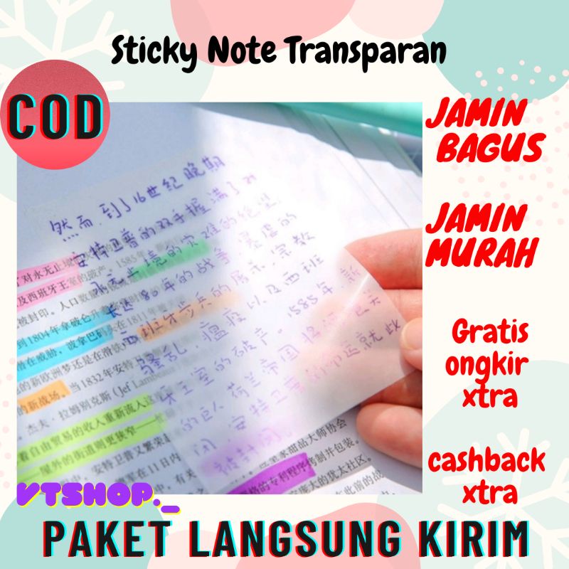 Jual V382 - Transparan Sticky Notes Tahan Air Untuk Kantor / Sekolah ...