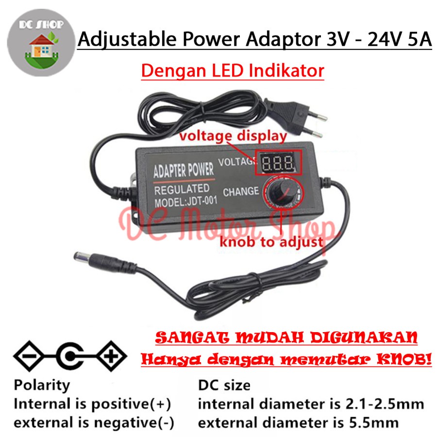 Jual Adjustable Adaptor 3-24V DC 5A Power Supply Dengan Display Voltmeter | Shopee Indonesia