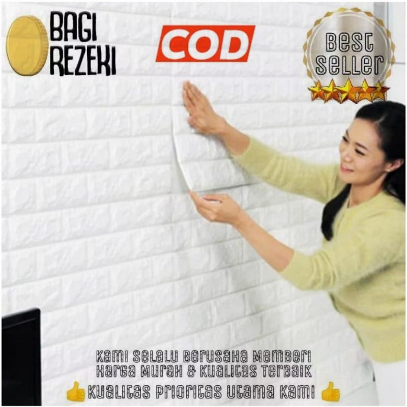 Jual Wallpaper dinding 3D batu bata putih 70 x 39 cm | Shopee Indonesia