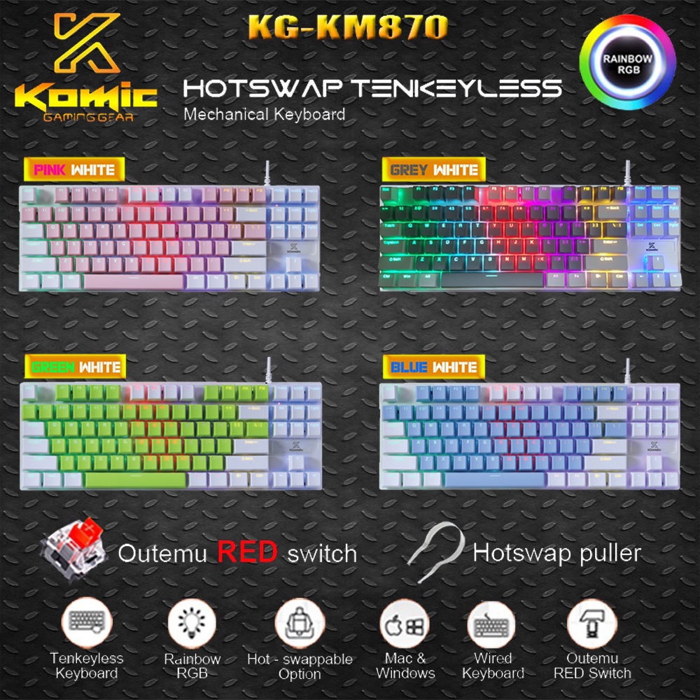 Jual Keyboard Gaming Mechanical Hotswap Komic KG-KM870 TKL - NEW RED ...