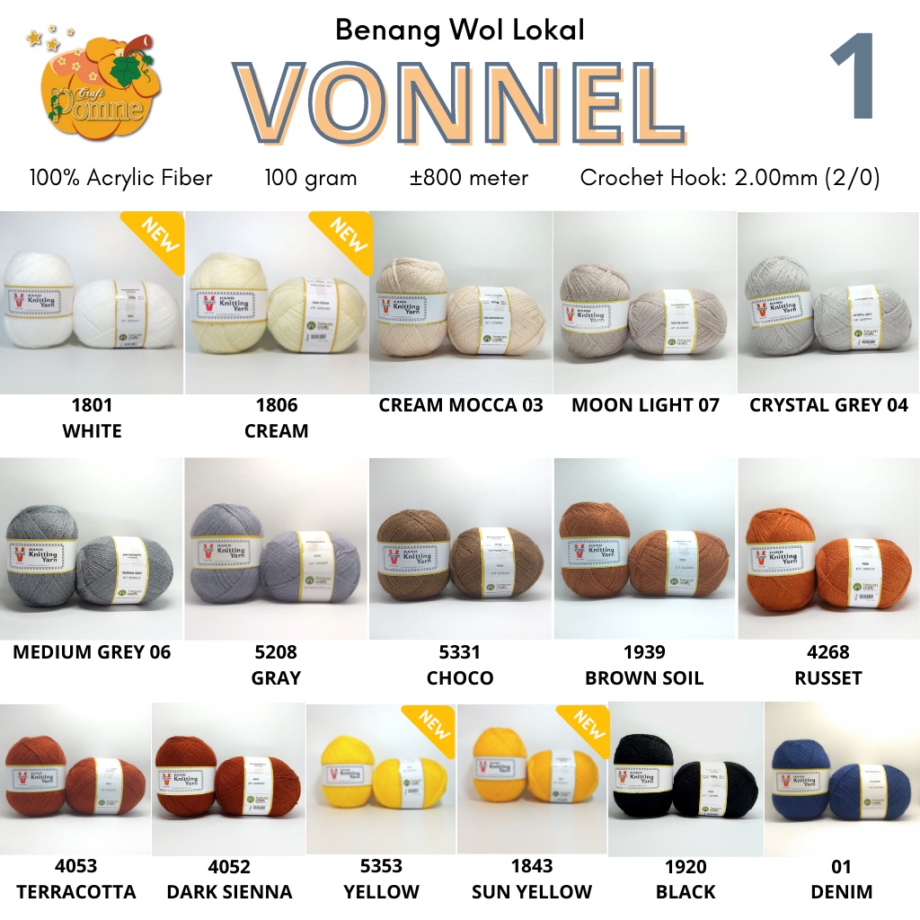 Jual Benang Rajut Wol Lokal VONNEL - Siet Yarn (100gr 800m) | Shopee ...