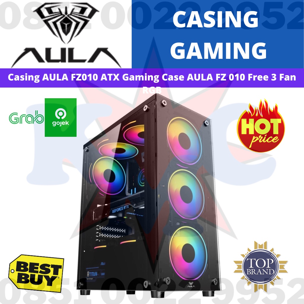 Jual Casing PC Gaming Case AULA FZ010 ATX FZ 010 Free 3 Fan RGB ...