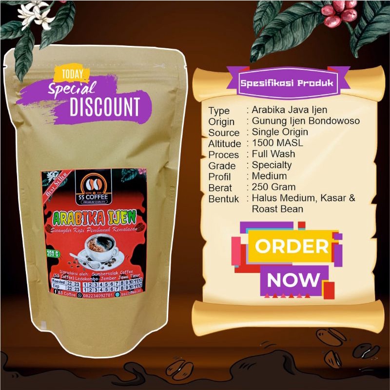 Jual Kopi Arabika Java Ijen Bondowoso | 250Gram | Grade A | SS COFFEE ...