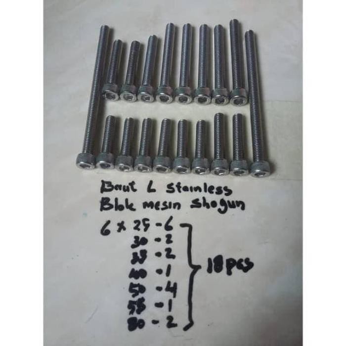 Jual Baut blok mesin L set stainless shogun tools n parts | Shopee Indonesia