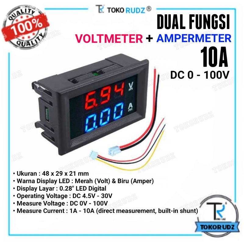 Jual DC Dual Volt Amper Meter Digital 10 Amper Meter Voltmeter 0-100V Ammeter | Shopee Indonesia