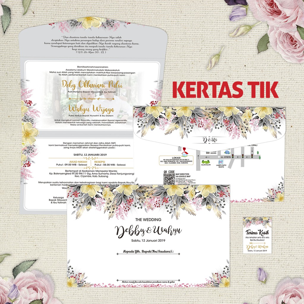 Jual UNDANGAN PERNIKAHAN BENTUK AMPLOP PUTIH GOLD ABU-ABU KERTAS TIK ...