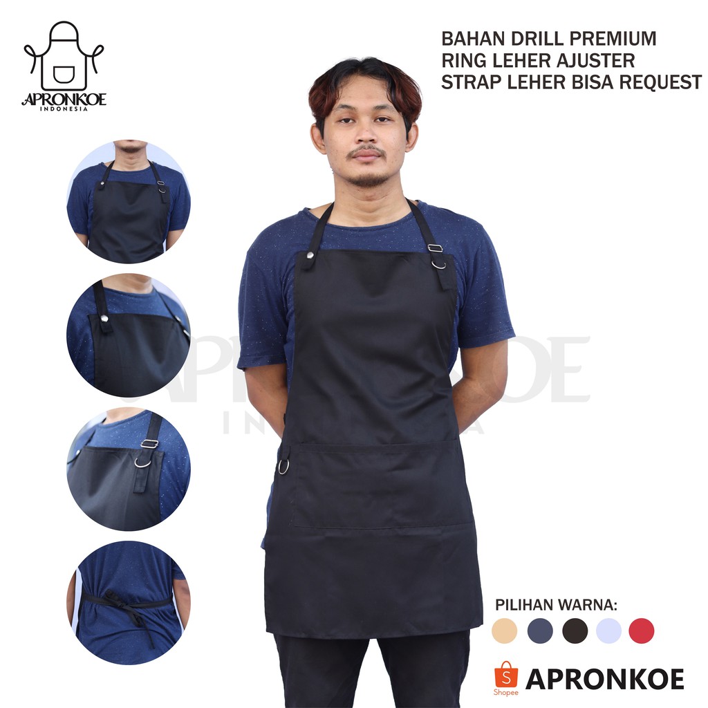 Jual celemek apron masak chef barista cafe drill cotton katun tebal ...