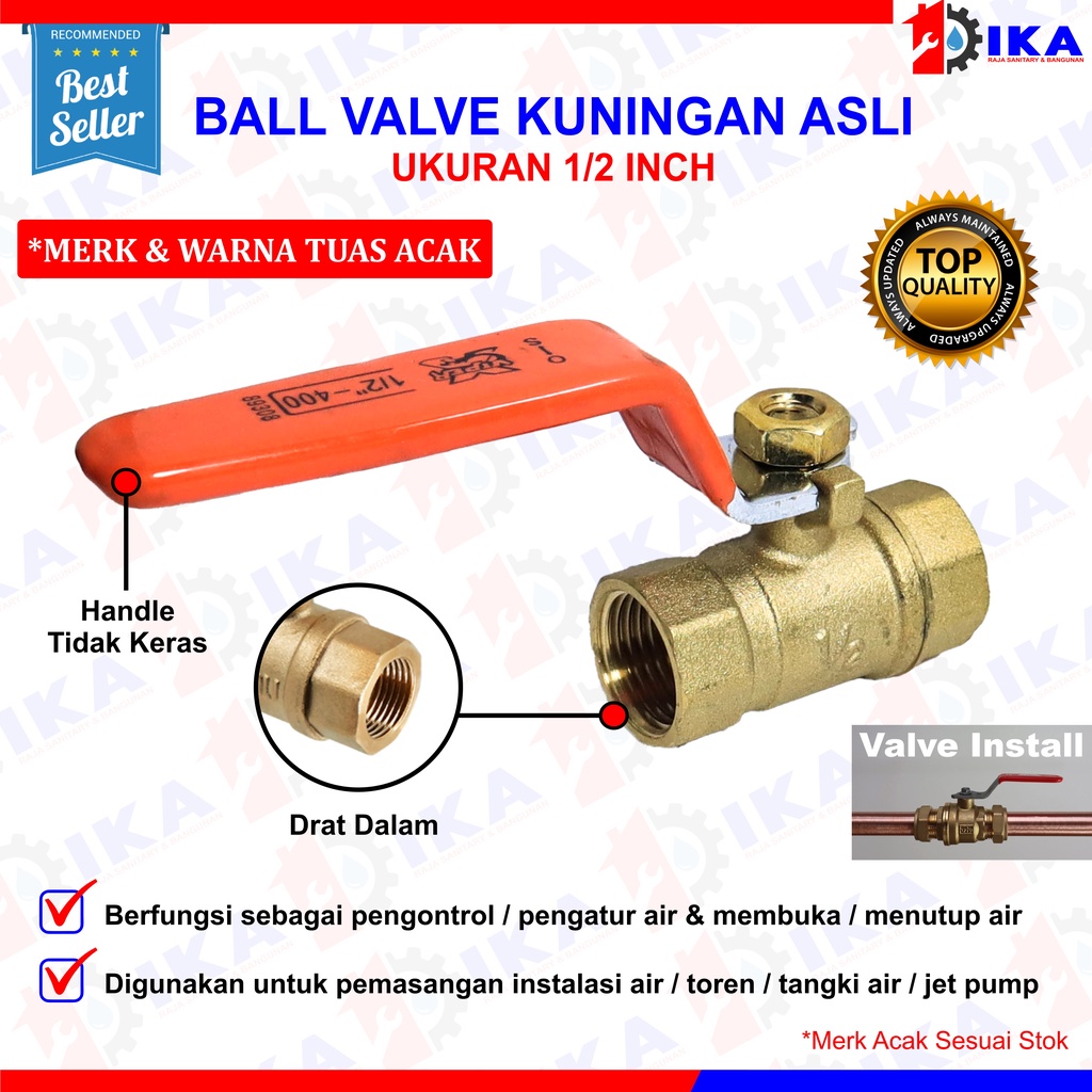 Jual STOP KRAN BALL VALVE VARIAN 1/2"/ 3/4" / 1" KUNINGAN BAGUS / BALLVALVE BRASS KUNINGAN ...