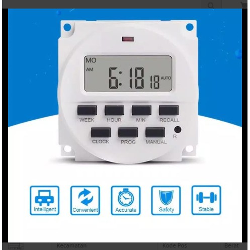 Jual AC Countdown Timer Switch ON OFF 12V 16A Digital Display 1s to 24H ...