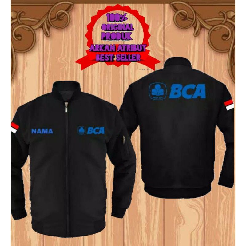 Jual JAKET BOMBER HITAM LOGO BANK BCA + NAMA FREE SIMPLE KEREN BAHAN ...