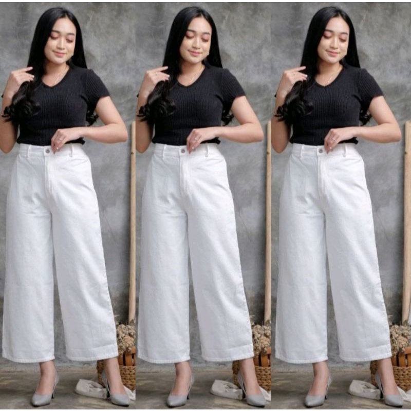 Jual Celana Kulot Jeans Wanita Highwaist | Shopee Indonesia