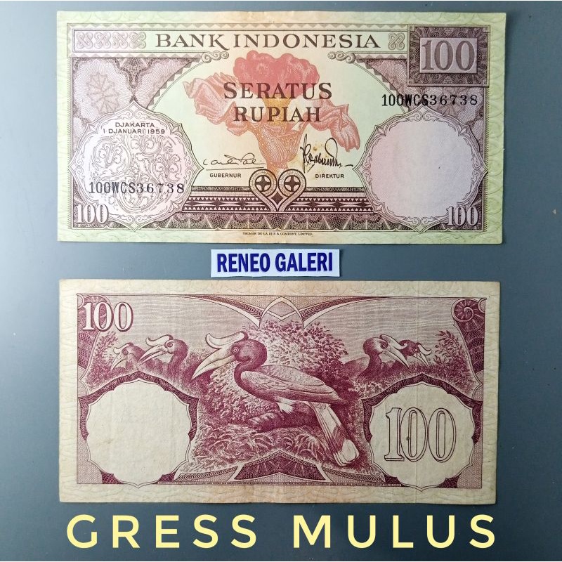 Jual Asli Gress Mulus 100 Rupiah Tahun 1959 Seri Bunga Rp Uang Kertas Duit Kuno Jadul lawas lama ...