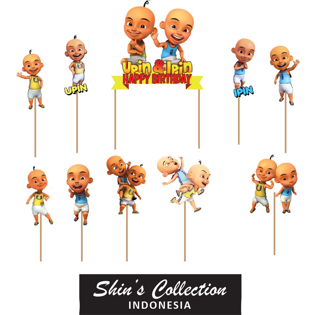 Jual Cake topper Upin Ipin duo set isi 10 pc | Shopee Indonesia