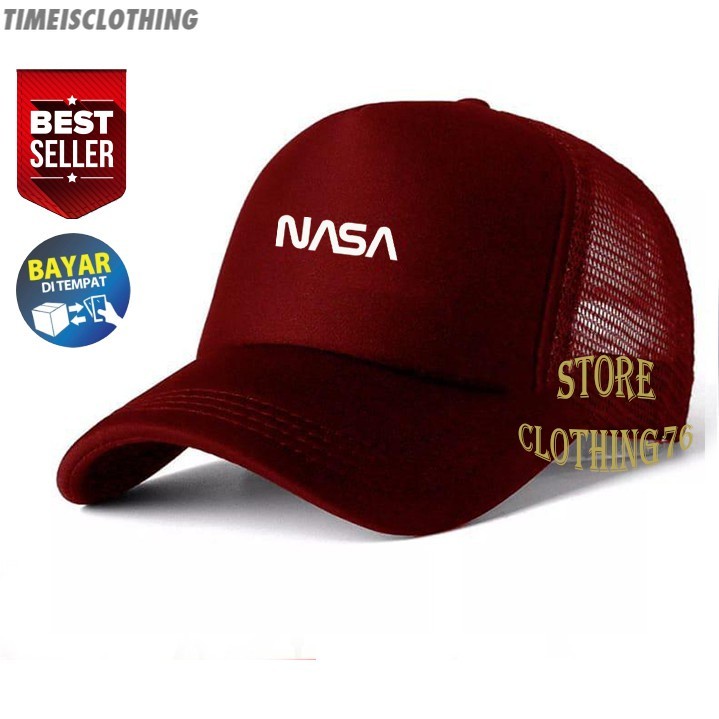 Jual Topi Distro Trucker Jaring Nasa Keren Text Putih Premium Quality ...
