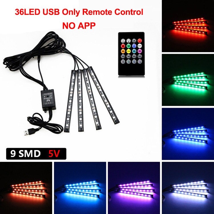 Jual Lampu LED Strip Mobil RGB Car Foot Ambient Light 36 LED USB Plug ...