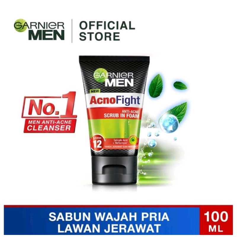Jual Garnier Men Acno Fight Anti-Acne Scrub In Foam Cleanser 100 ml | Shopee Indonesia