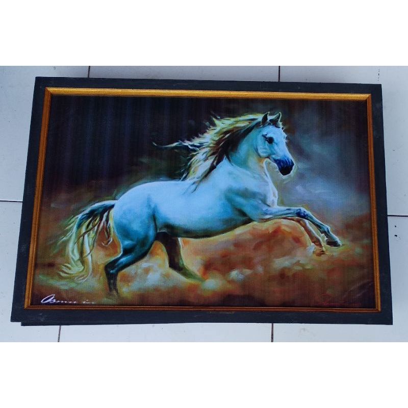 Jual hiasan dinding lukisan cetak kuda plus bingkai ukuran 65x45 ...