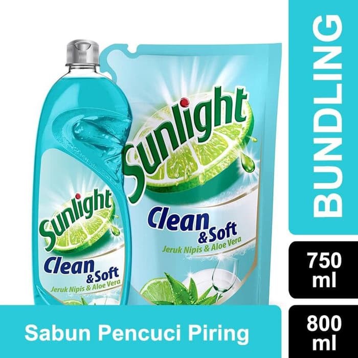 Jual Sunlight Sabun Cuci Piring Clean & Soft Botol 750ml + Refil 800ml Unilever | Shopee Indonesia