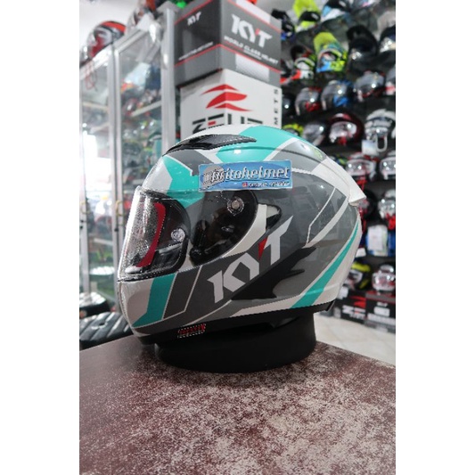 Jual KYT Falcon FR Raid White Green Flat Visor 2Visor | Shopee Indonesia