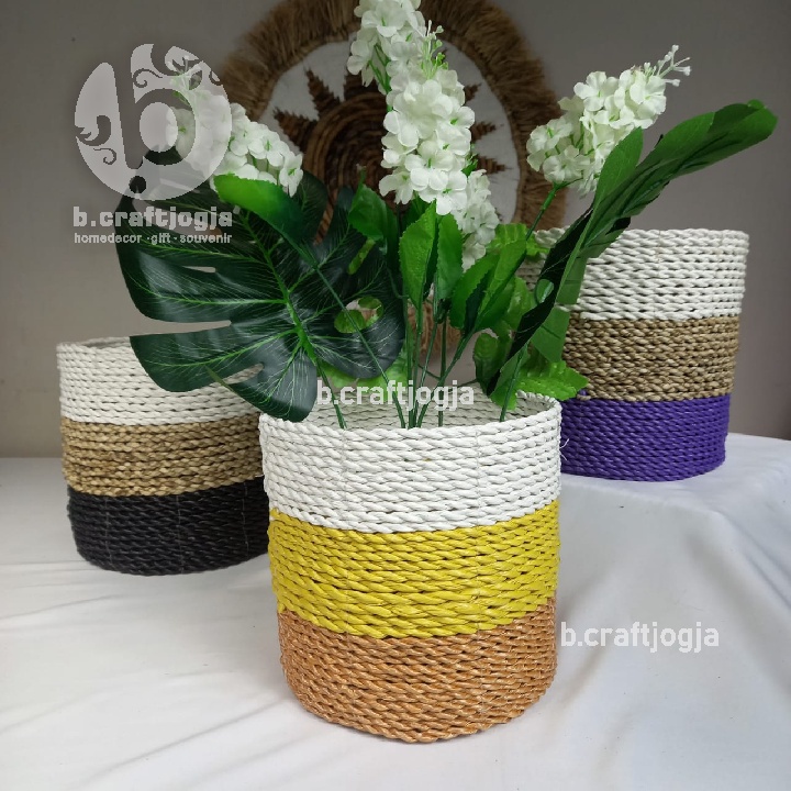 Jual Keranjang Anyaman Vas Bunga Cover Pot Seagrass 3 in1 | Shopee ...